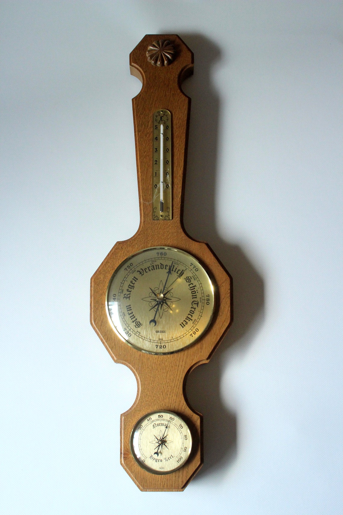 XL Vintage Weather Station Wood (oak) Metal Glass Weather Display ...