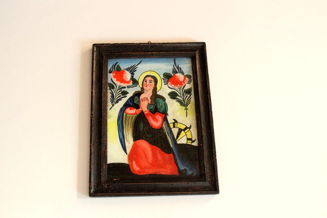 Antique Reverse Glass Painting of Praying People Ca. 1890 Holy Image in ...