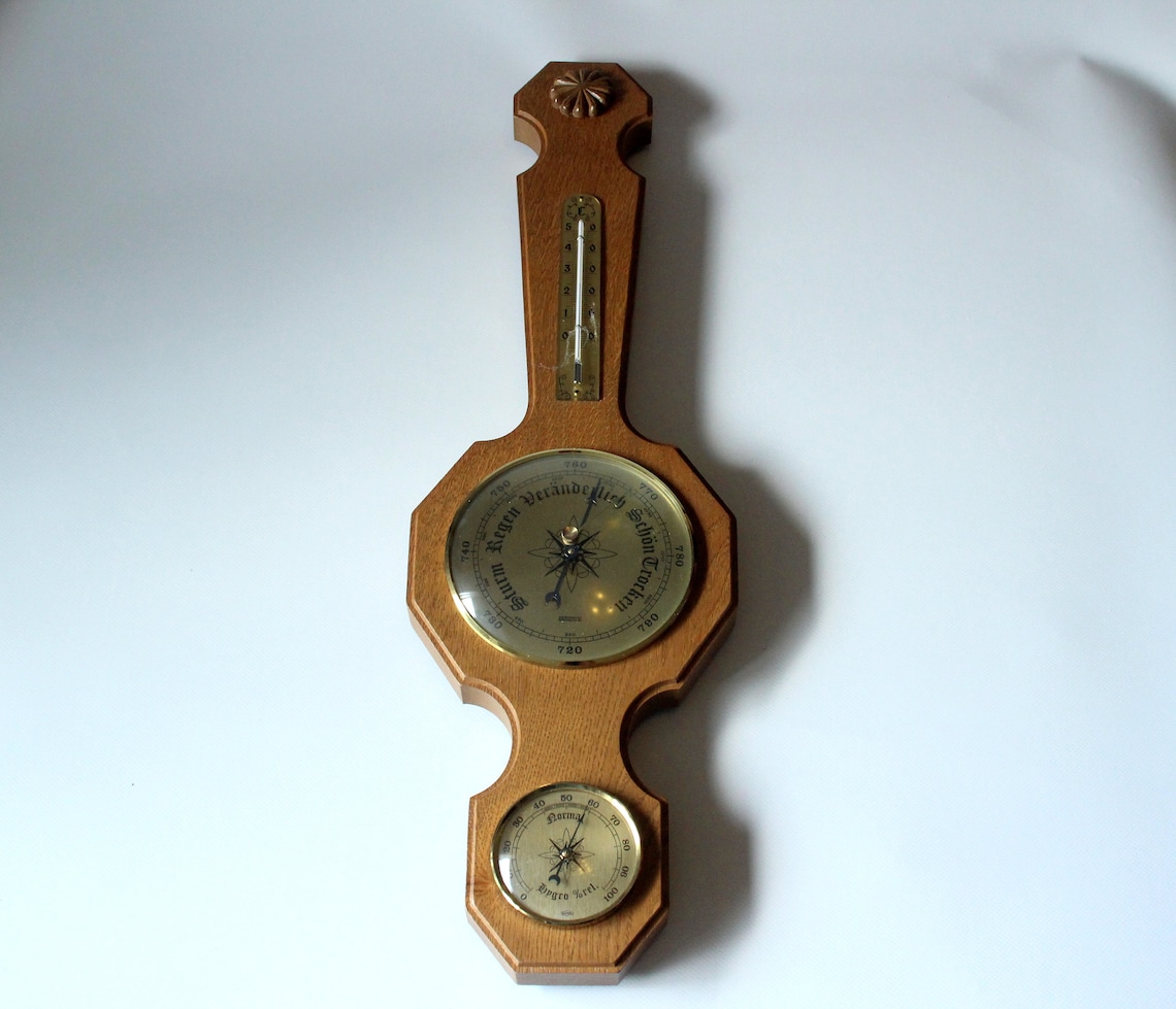 XL Vintage Weather Station Wood (oak) Metal Glass Weather Display ...