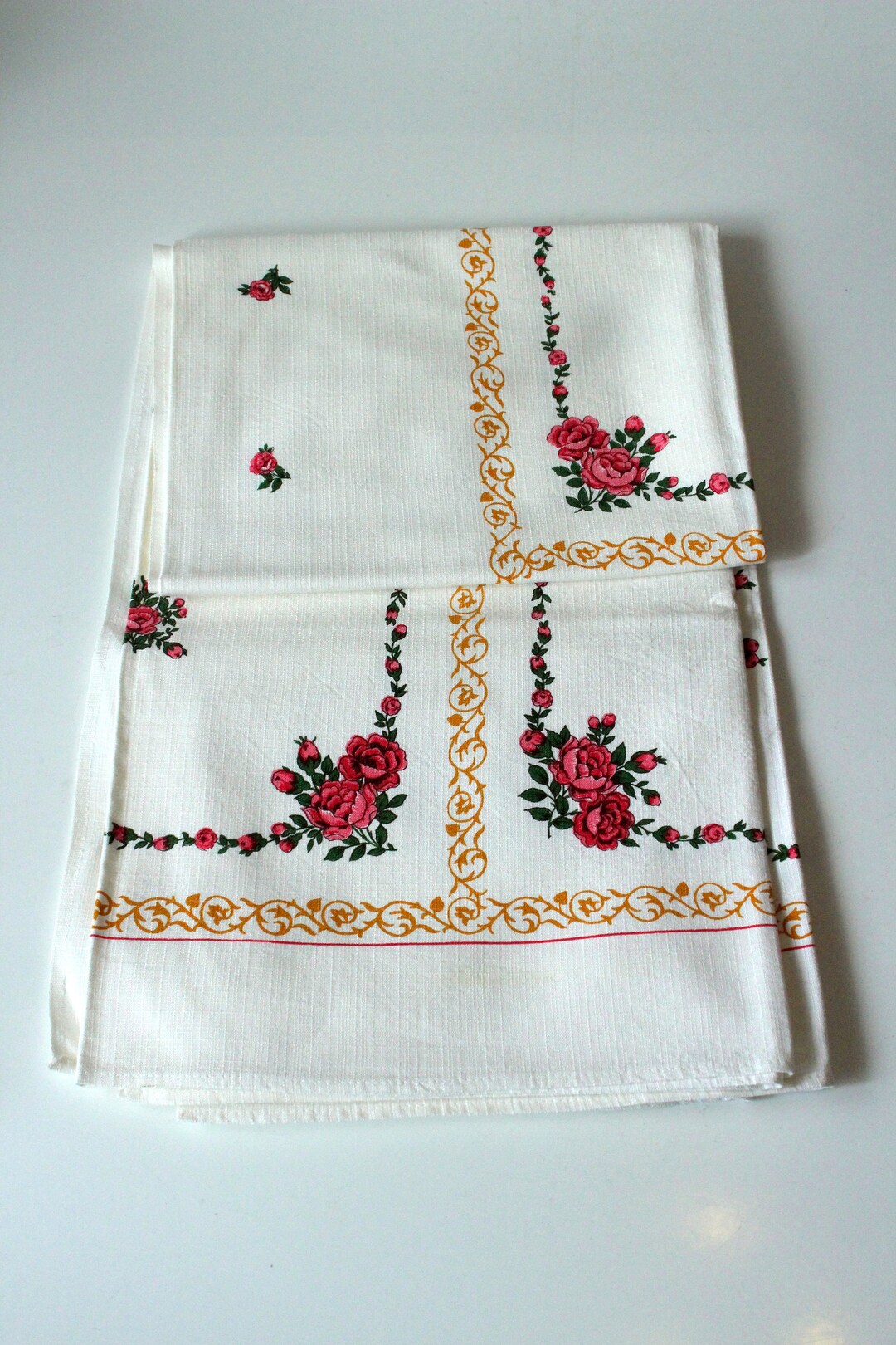 Great Art Deco Linen Tablecloth Large 145 X 180 Cm With Rose Decor ...