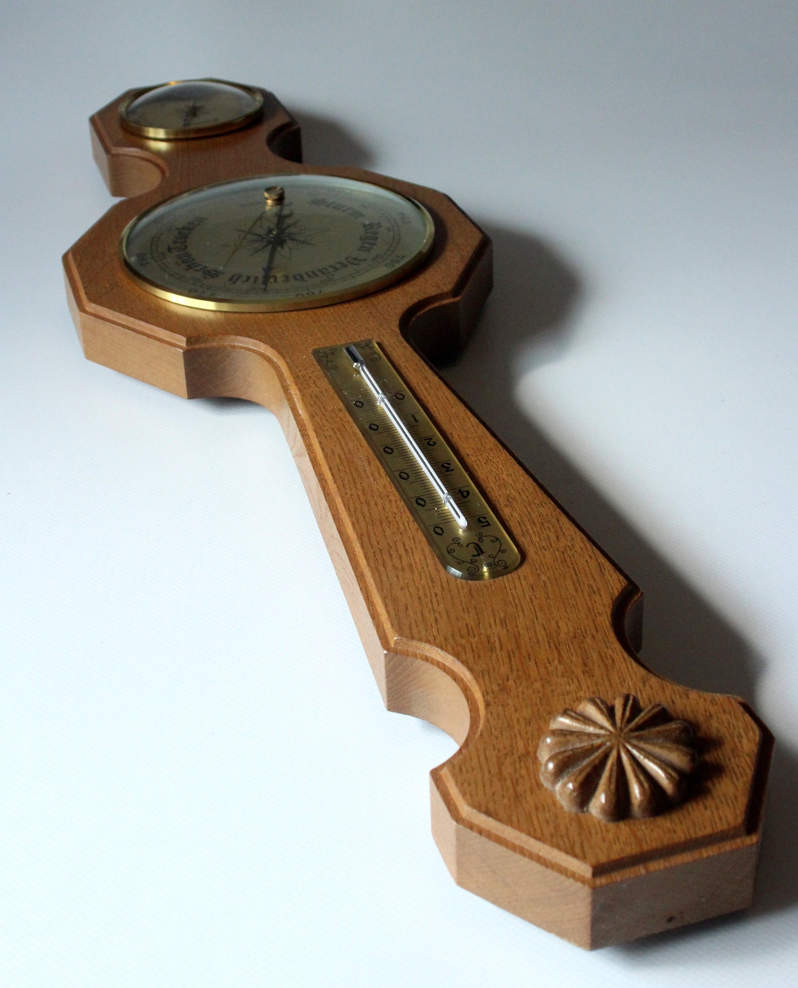 XL Vintage Weather Station Wood (oak) Metal Glass Weather Display ...