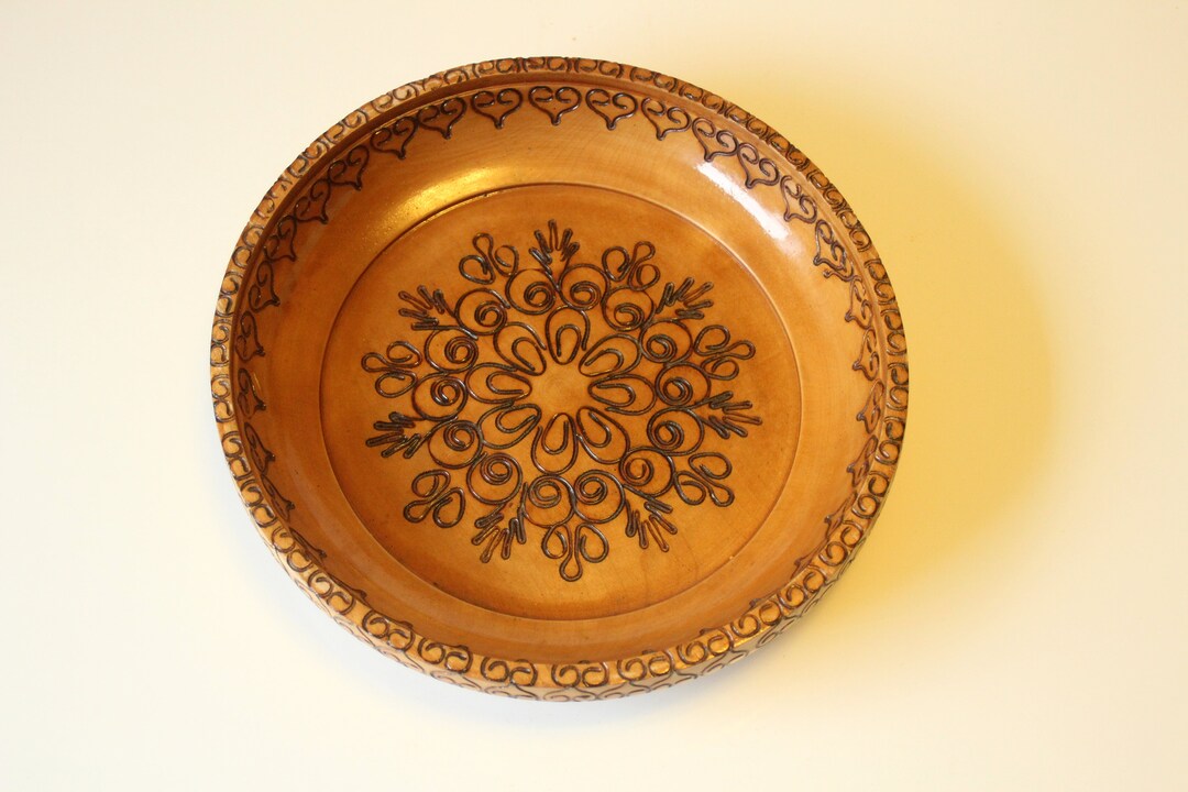 Wooden Bowl, Offering Bowl Pyrography, Farmer's Painting, Folklore ...