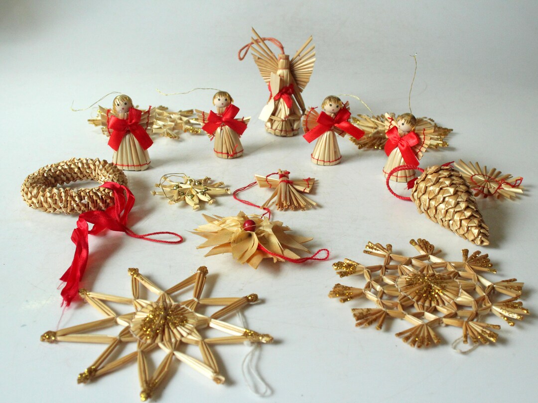 Straw Angels and Straw Stars Vintage With Decorations, Handmade, Mid ...