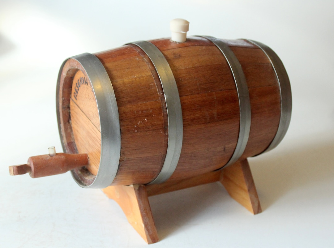 Mid Century Wine Barrels Wood Metal Bar Accessories Party Cellar ...