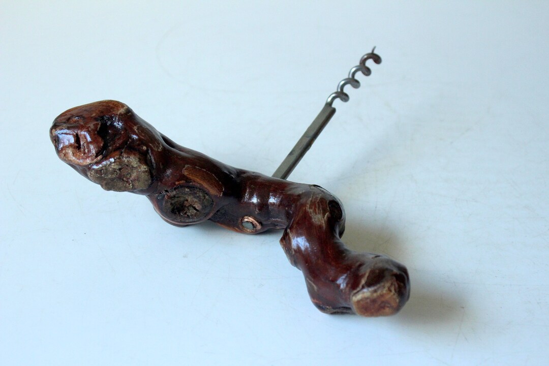 Corkscrew Large Vintage Wood, Burl Wood, Wine Bottle Opener, Bavaria, Vintage, Hardwood, 1960s ...