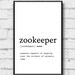 Zookeeper Definition Wall Art, Zookeeper Gift Idea, Zookeeper Digital ...