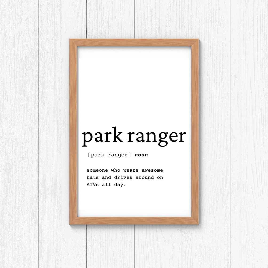 Park Ranger Definition Wall Art, Park Ranger Home Decor, Park Ranger ...