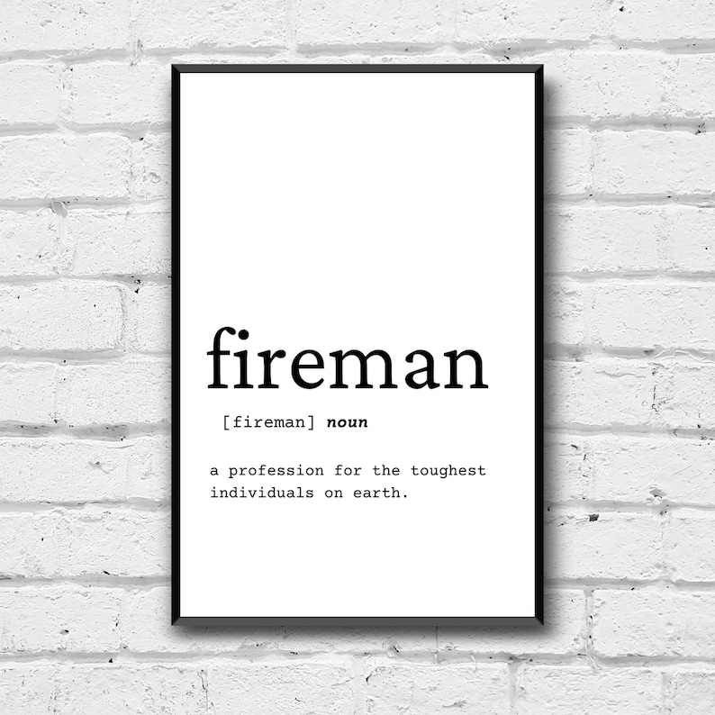 Fireman Definition Wall Art, Fireman Digital Download, Fireman Print ...