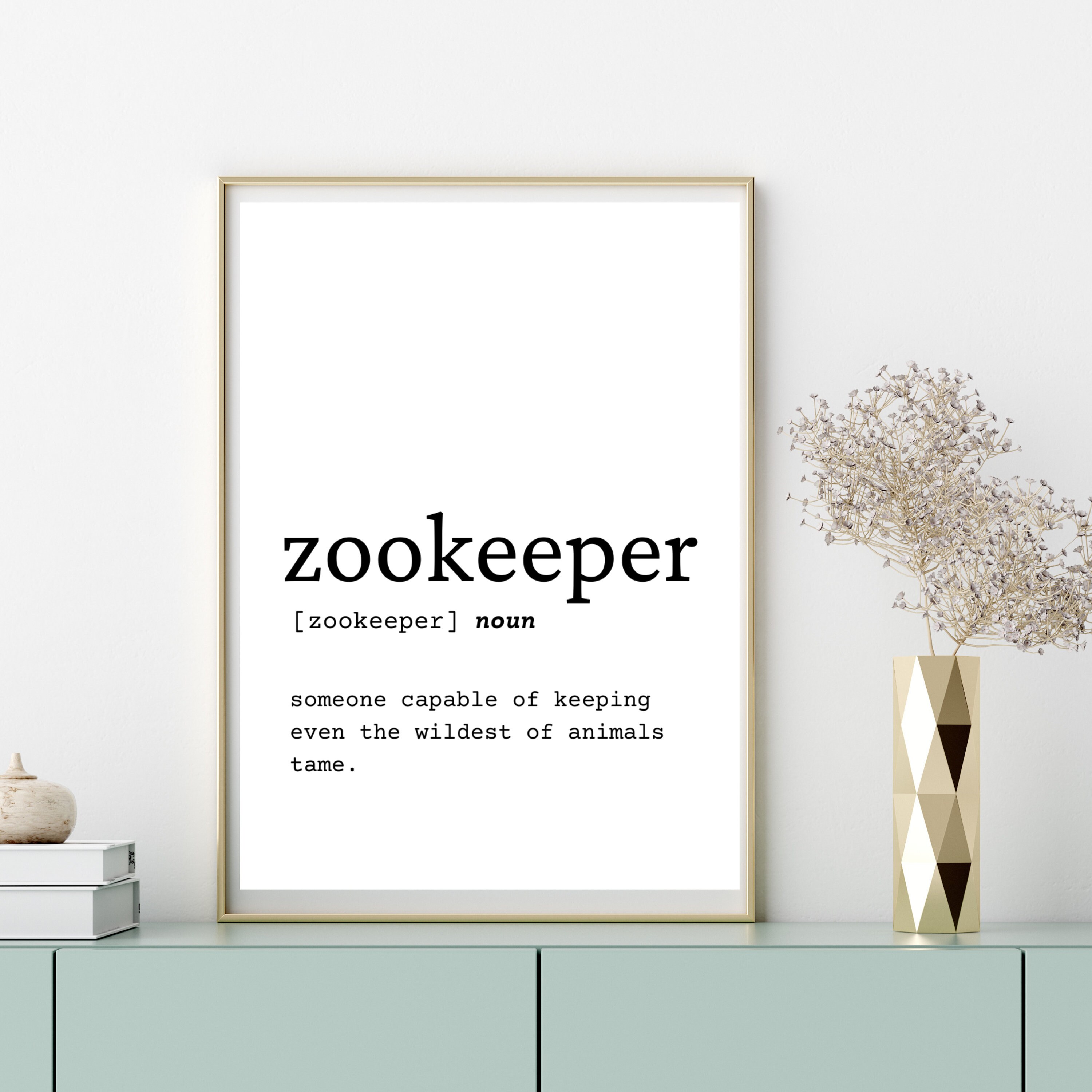 Zookeeper Definition Wall Art, Zookeeper Gift Idea, Zookeeper Digital ...