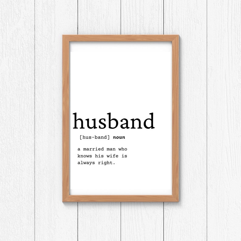 Husband Definition Art, Digital Download, Simple Definition Wall Art ...
