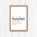 Butcher Definition Wall Art, Gift for Butcher, Butcher Digital Print ...