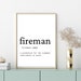 Fireman Definition Wall Art, Fireman Digital Download, Fireman Print ...