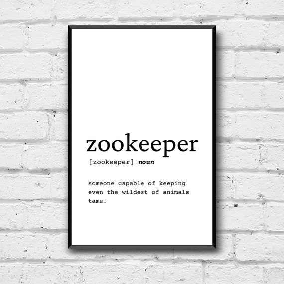 Zookeeper Definition Wall Art Zookeeper Gift Idea Zookeeper | Etsy