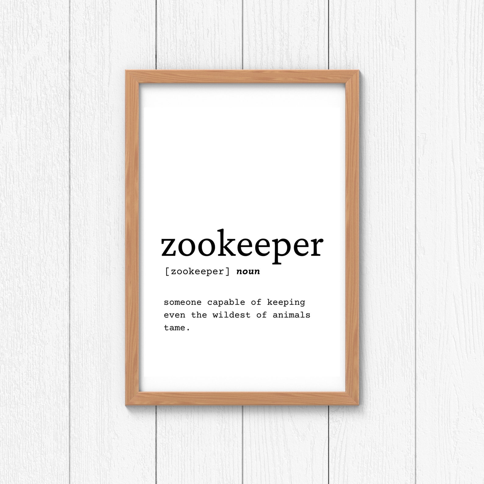 Zookeeper Definition Wall Art, Zookeeper Gift Idea, Zookeeper Digital ...