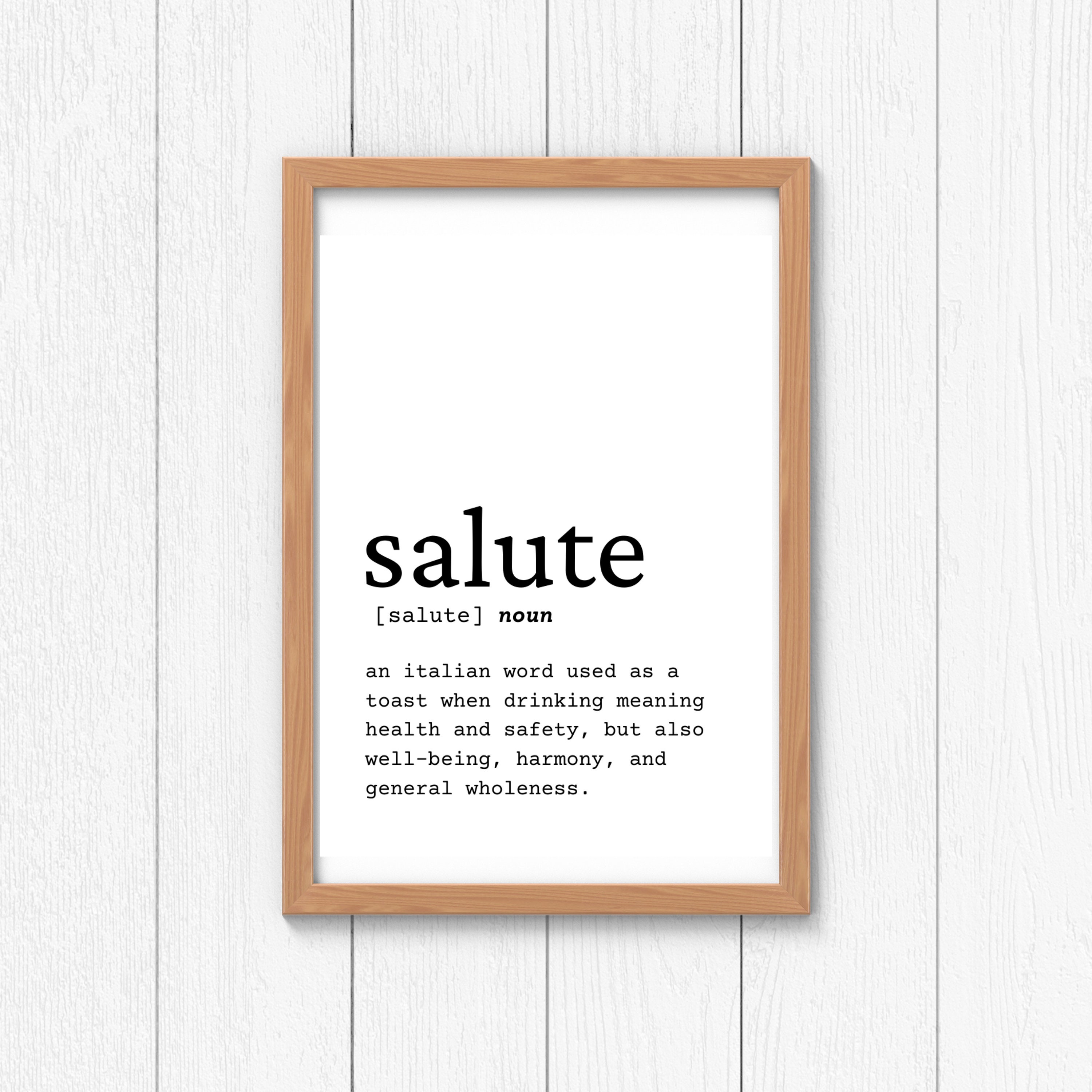 Salute Definition Wall Art, Salute Meaning Home Decor, Italian Wall Art ...