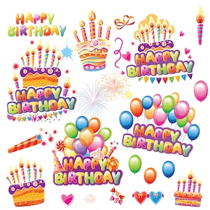 Happy Birthday Digital Clipart, Party Décor, Happy Birthday PNG, EPS - Etsy