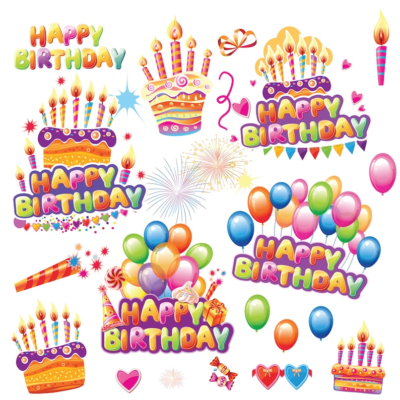 Happy Birthday Digital Clipart, Party Décor, Happy Birthday PNG, EPS - Etsy