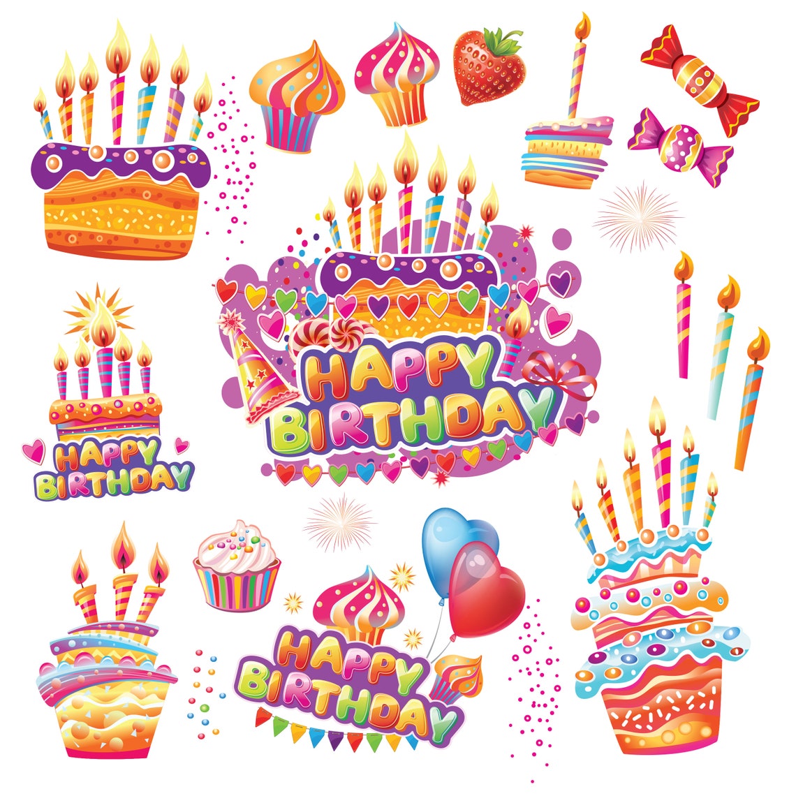 Happy Birthday Digital Clipart Party Décor Happy Birthday - Etsy