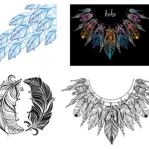 Light Delicate Feathers Clip Art Bundle SVG PNG EPS | Feather Outline ...
