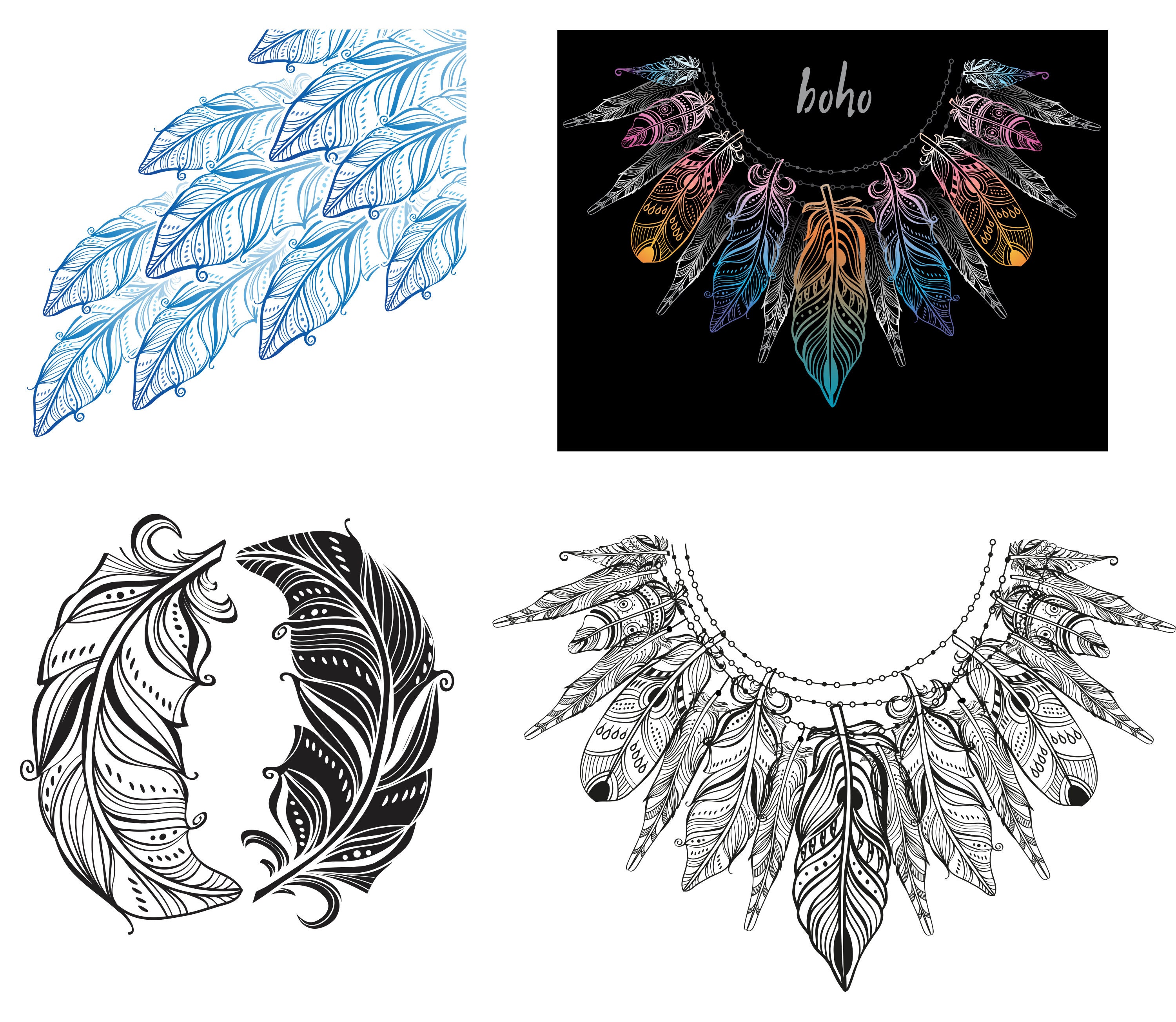 Light Delicate Feathers Clip Art Bundle SVG, PNG, EPS, Cricut, Feather ...