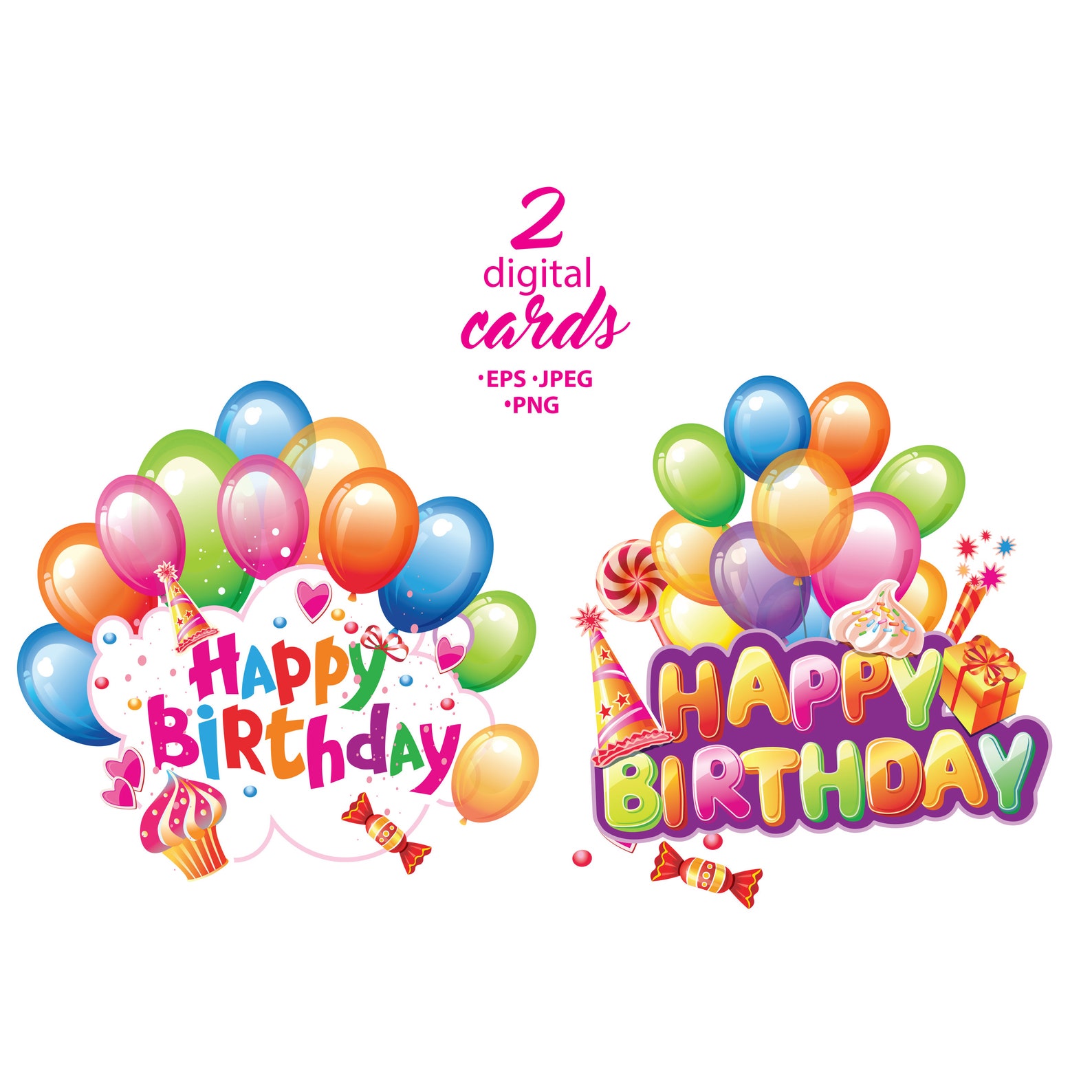 Happy Birthday Digital Clipart Party Décor Happy Birthday - Etsy