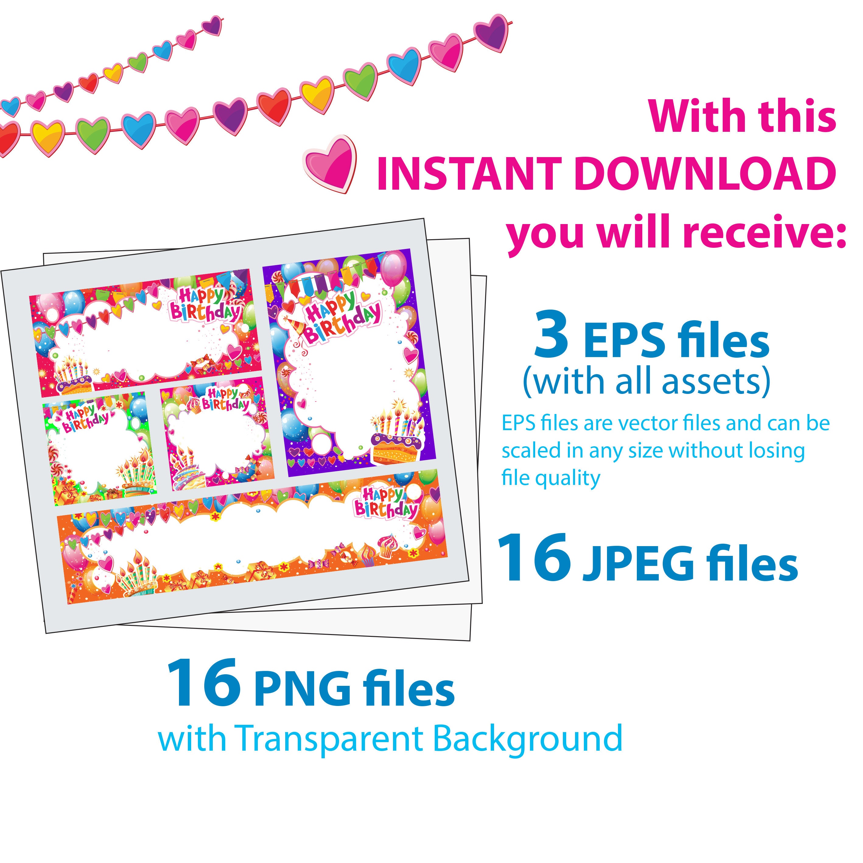 Happy Birthday Digital Clipart, Party Décor, Happy Birthday PNG, EPS - Etsy