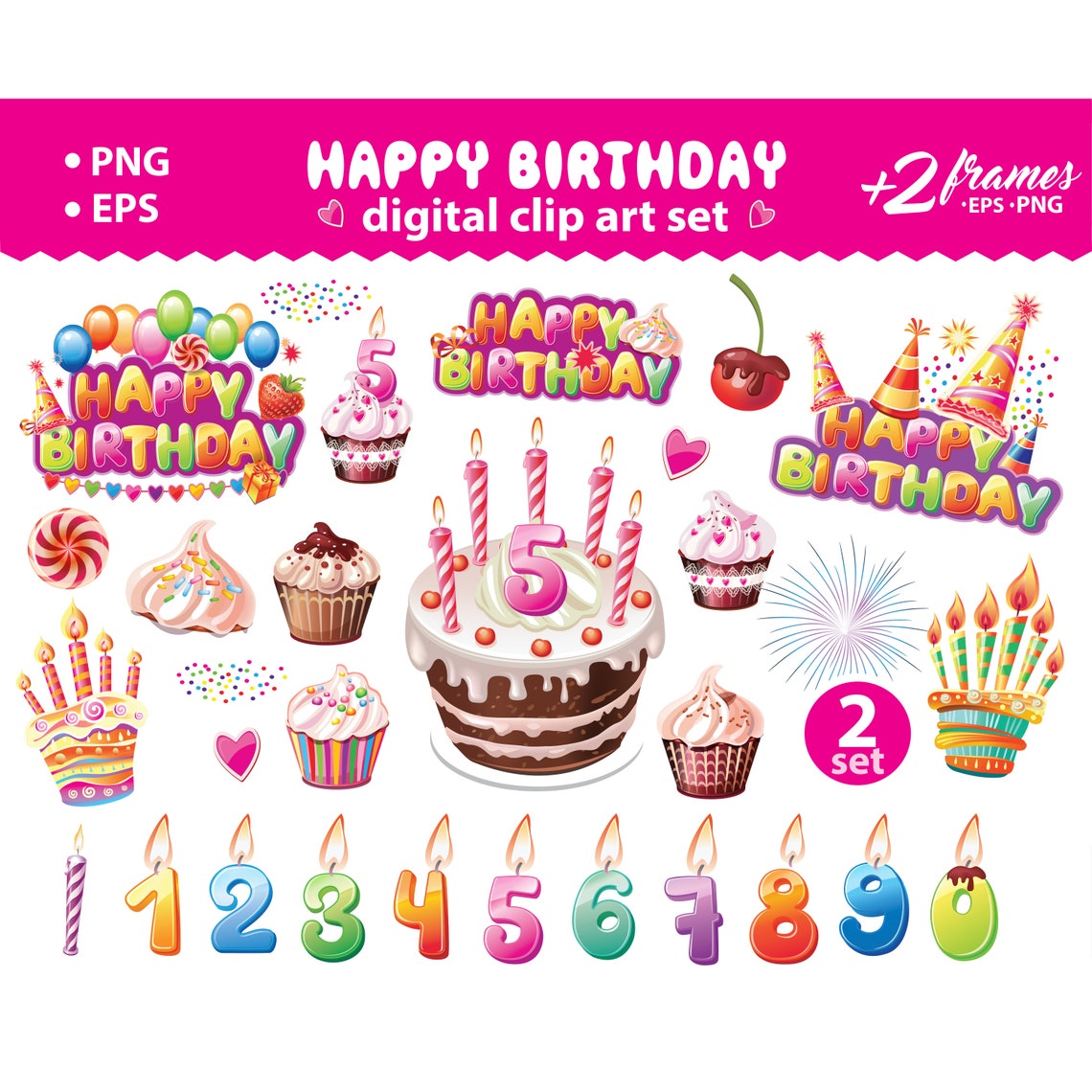 Happy Birthday Digital Clipart, Party Décor, Happy Birthday PNG, EPS - Etsy