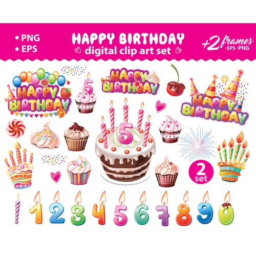 Happy Birthday Digital Clipart Party Décor Happy Birthday - Etsy