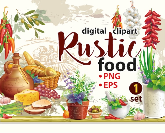 Rustic Charms of Organic Food Healthy Food Clipart | Etsy