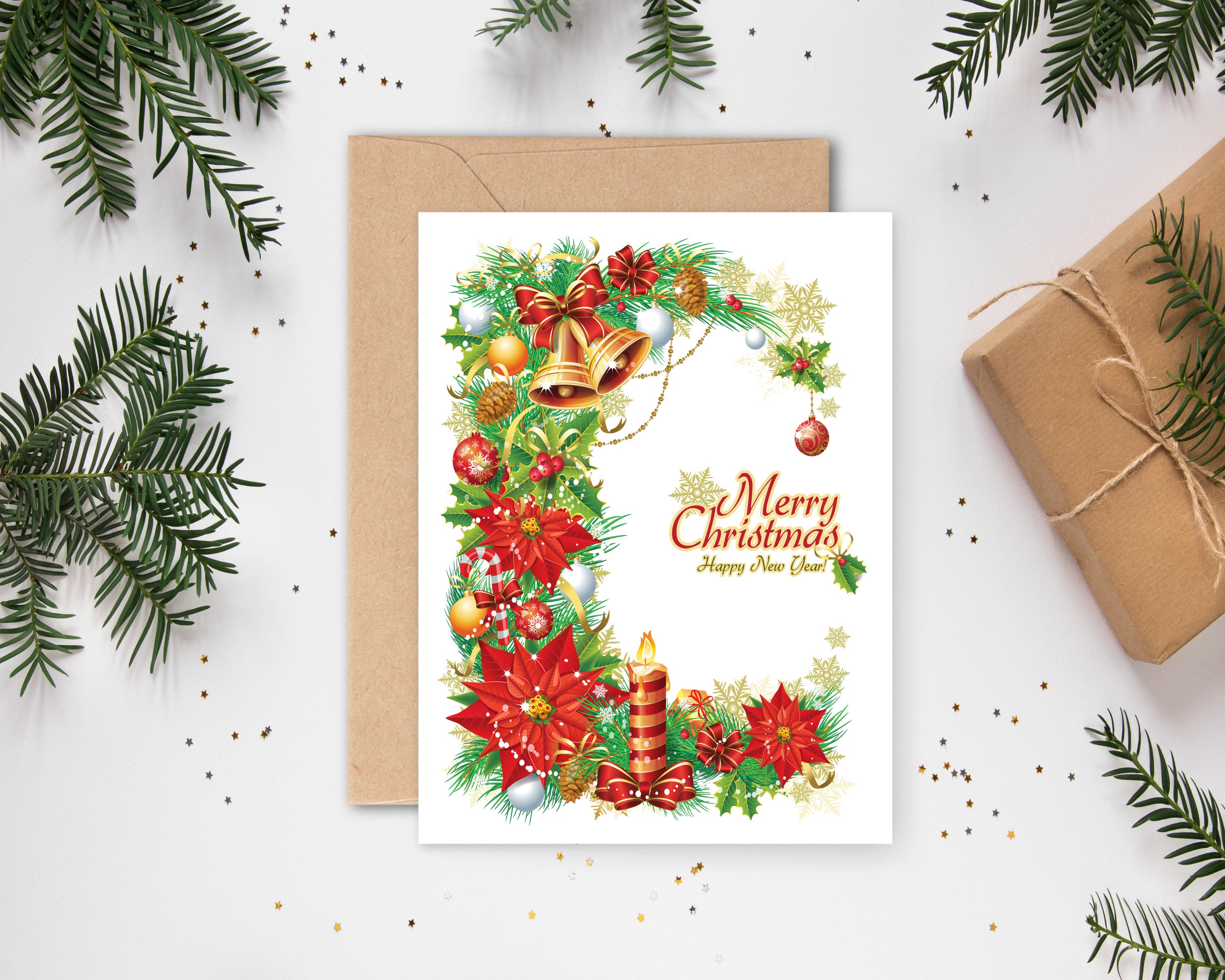 Printable Merry Christmas Greeting Card, Merry Christmas Vector Card ...