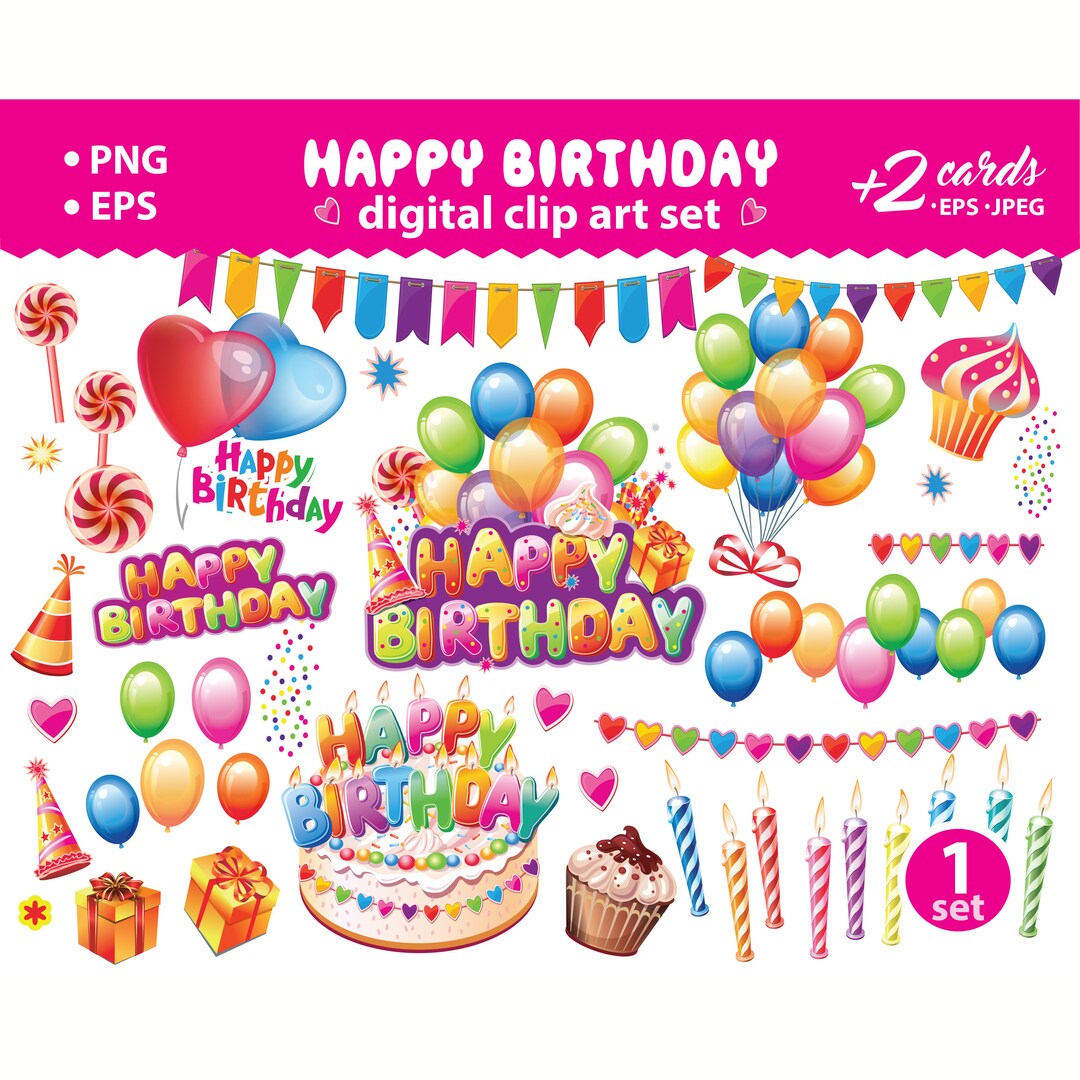 Happy Birthday Digital Clipart, Party Décor, PNG, EPS - Etsy
