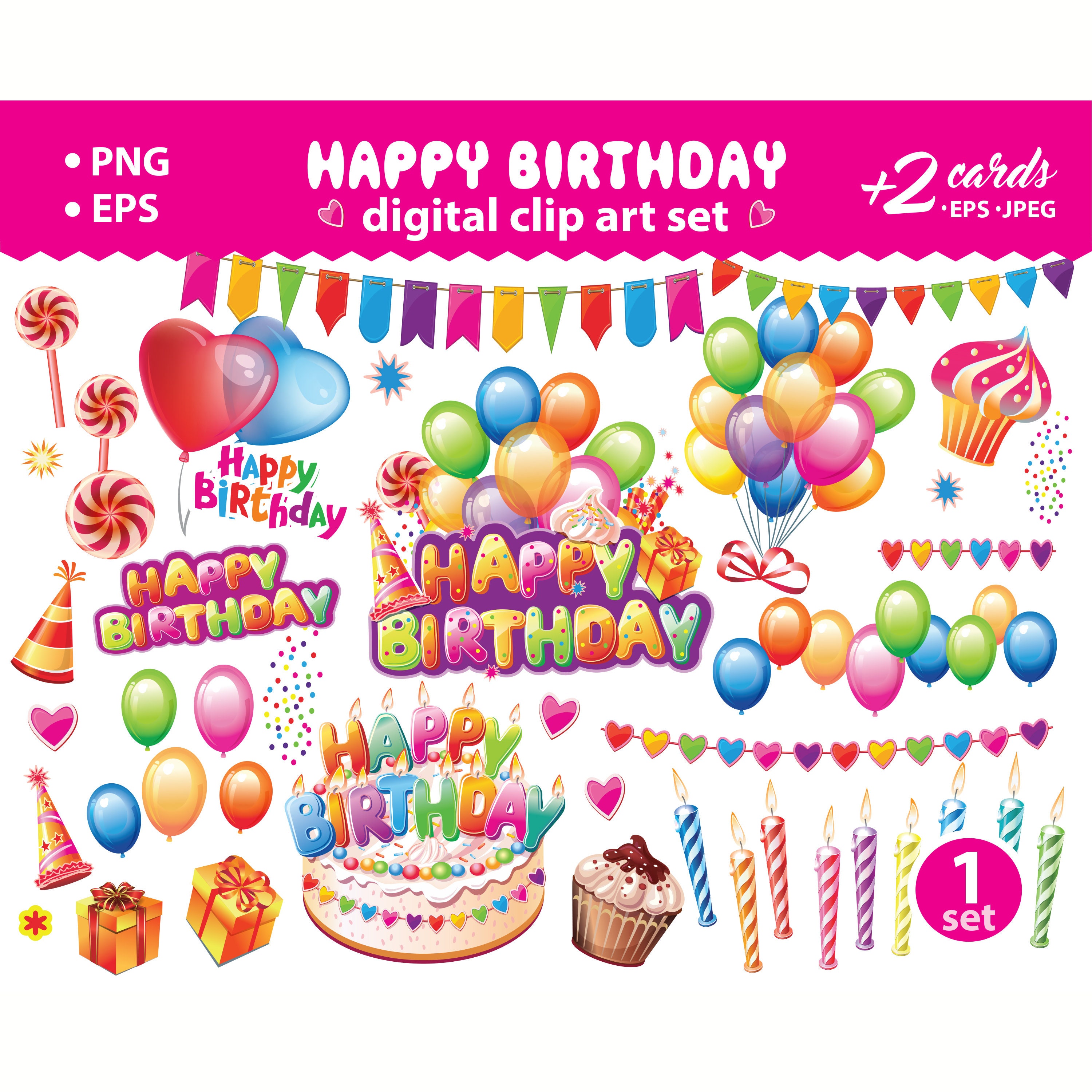 Happy Birthday Digital Clipart Party Décor PNG EPS - Etsy