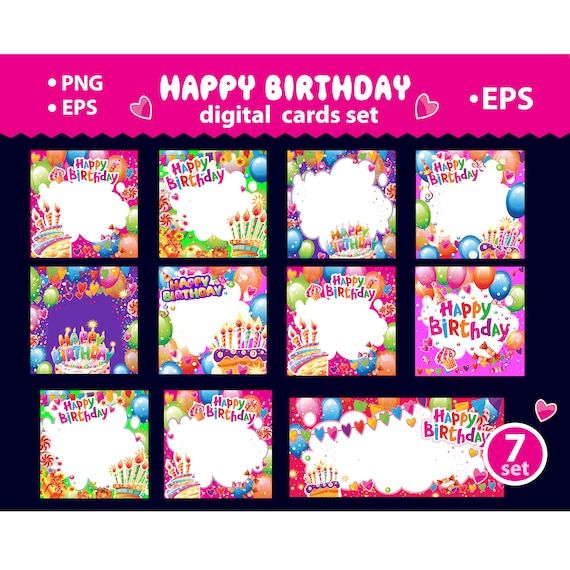 Happy Birthday Digital Cards Party Décor Birthday Clipart - Etsy