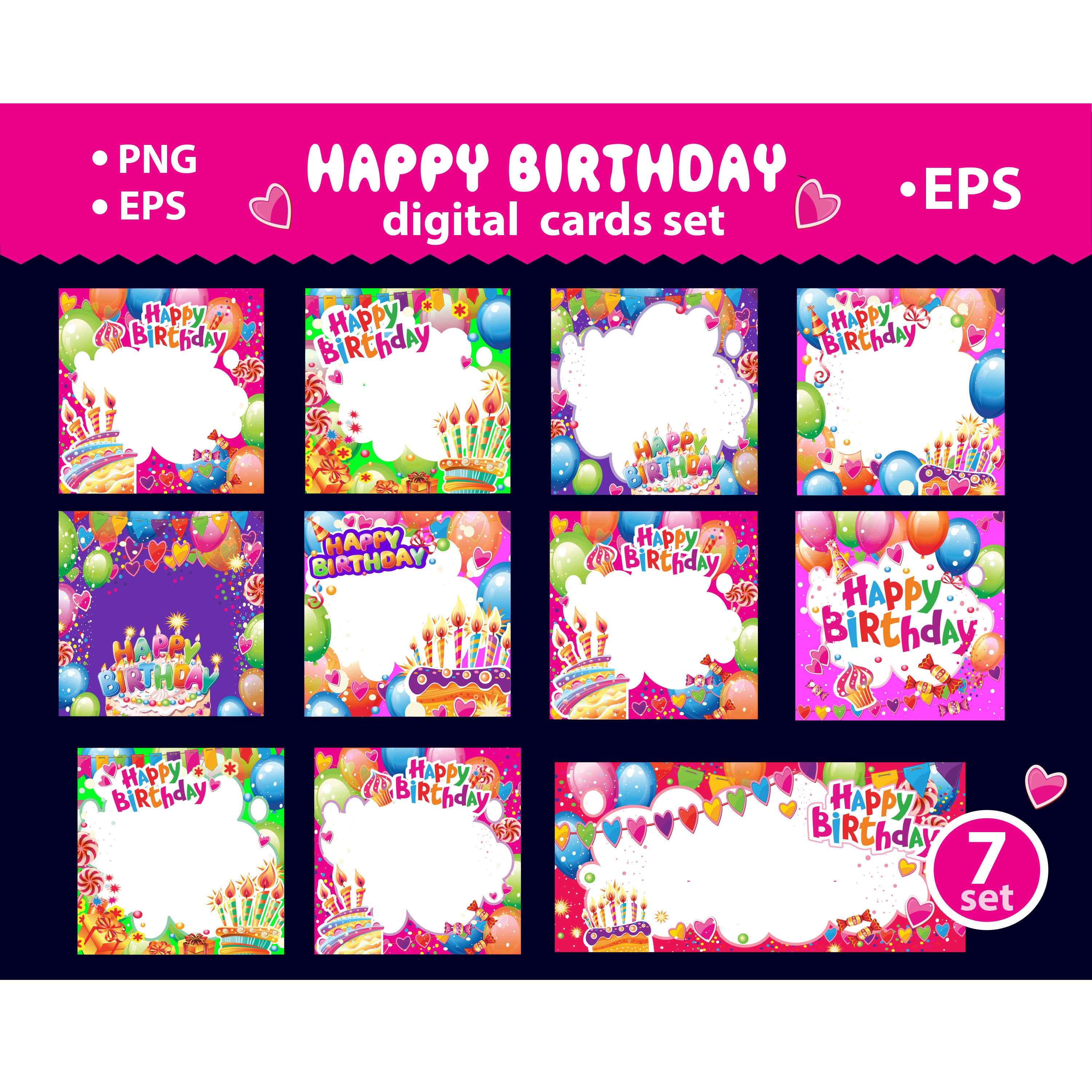 Happy Birthday Digital Cards , Party Décor, Birthday Clipart, Happy ...