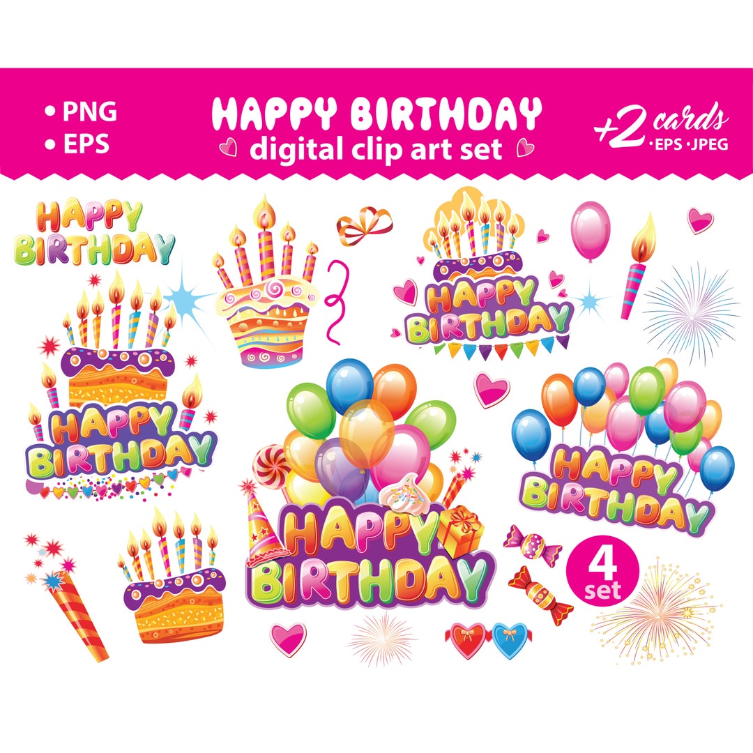 Happy Birthday Digital Clipart, Party Décor, Happy Birthday PNG, EPS - Etsy