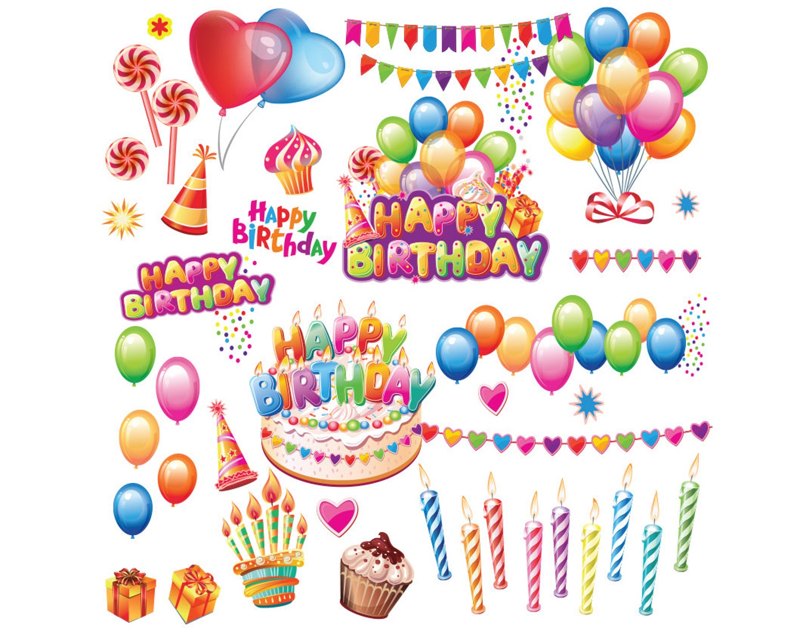 Happy Birthday Digital Clipart, Party Décor, PNG, EPS - Etsy