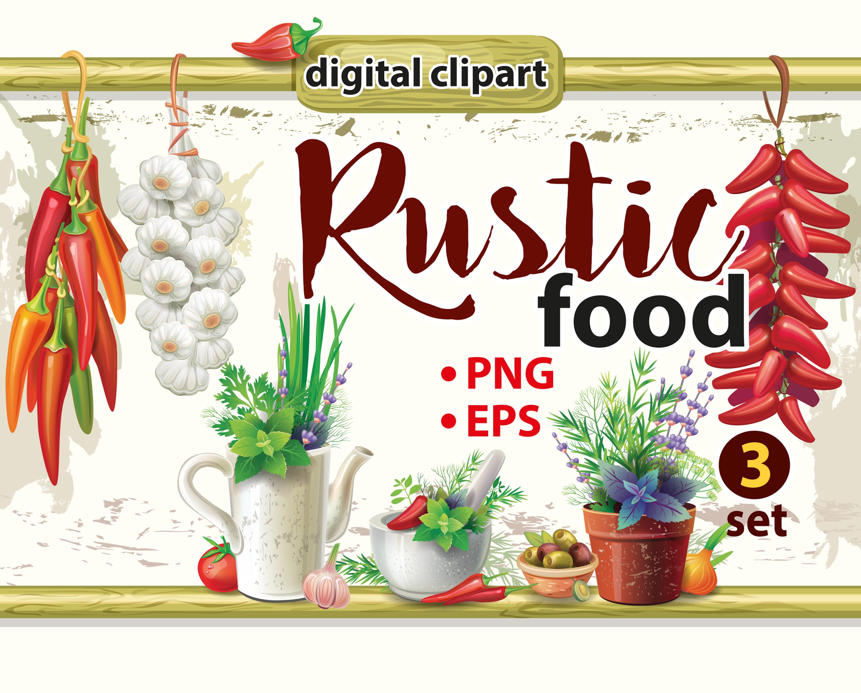 Rustic Charms of Organic Food, Healthy Food Clipart, Agricultural and ...