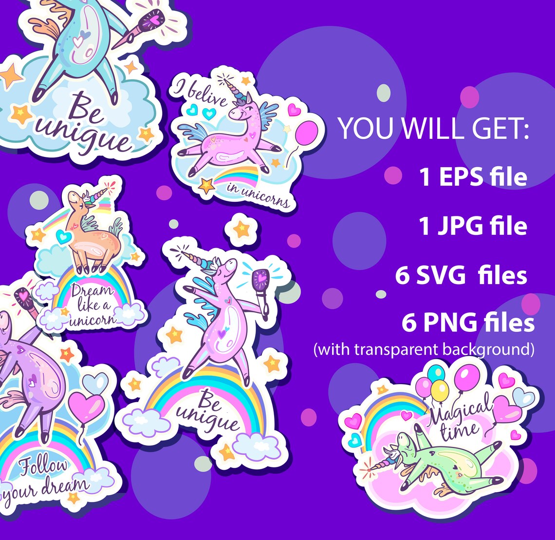 Unicorn Dreams Digital Clipart Vector Clipart Party Unicorns - Etsy