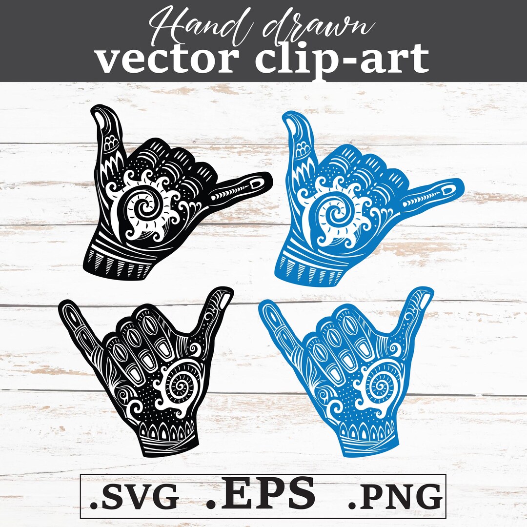 Shaka Hand Gesture Clipart Bundle SVG PNG EPS | Polynesian Tattoo Style ...