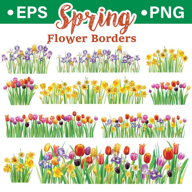Spring Flower Border Clipart – Vector EPS and PNG Files for Invitations ...
