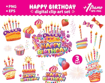 Happy Birthday Digital Clipart, Party Décor, PNG, EPS - Etsy