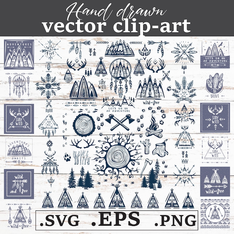 Wanderlust Clipart : Adventure Labels, Wild & Free Lettering, Outdoor ...