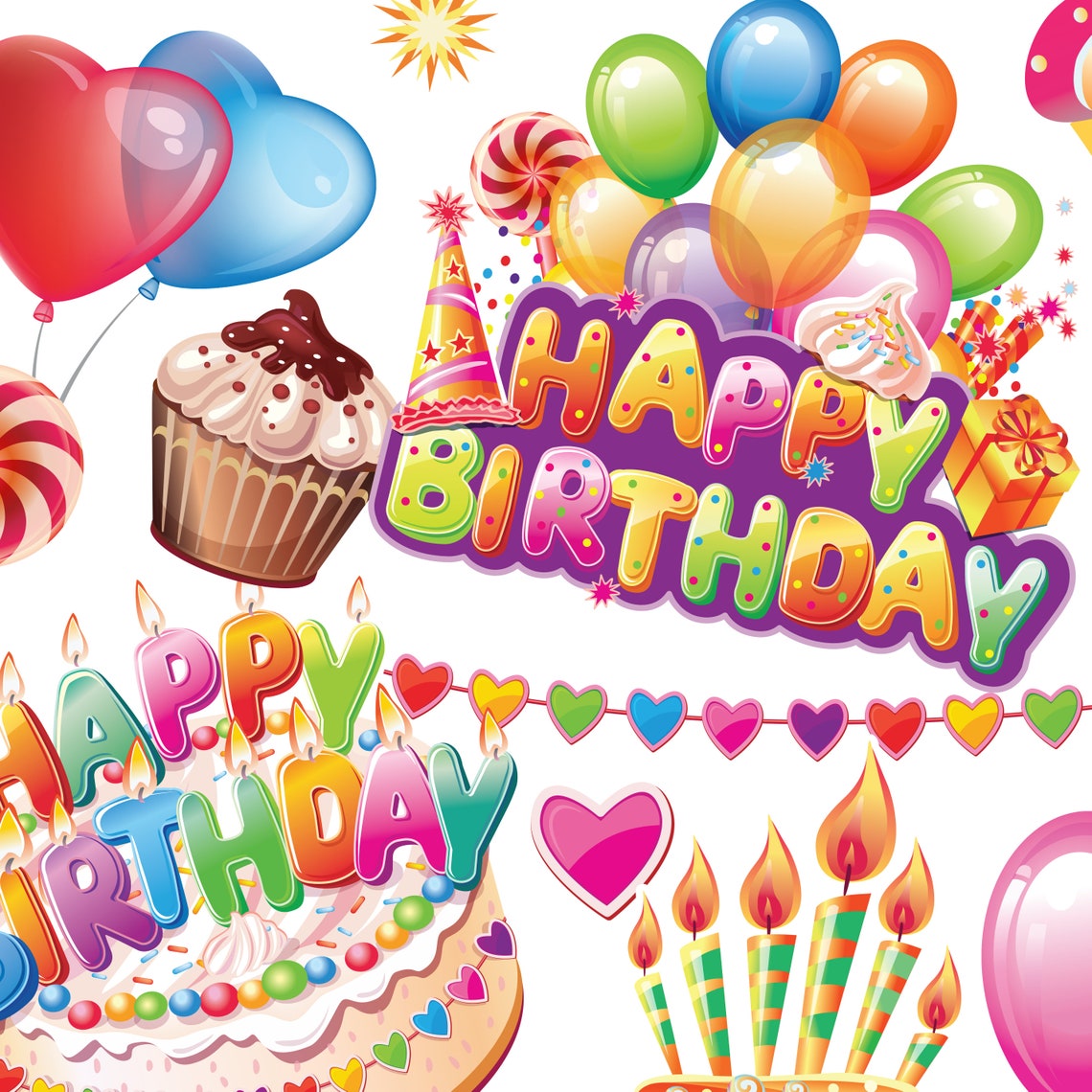 Happy Birthday Digital Clipart Party Décor PNG EPS - Etsy