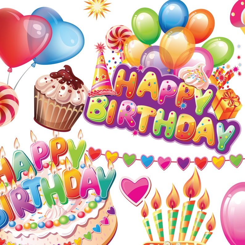 Happy Birthday Digital Clipart Party Décor PNG EPS - Etsy