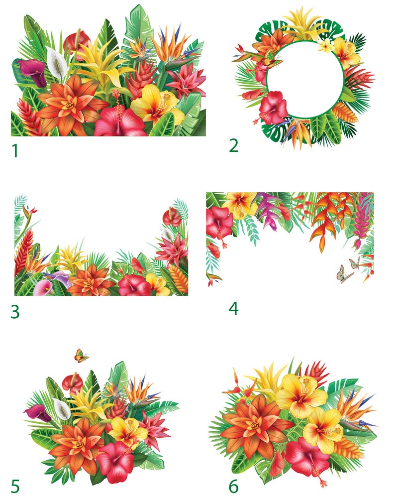 Tropical Frames and Borders Clip Art, Tropical Plants and Flowers ...