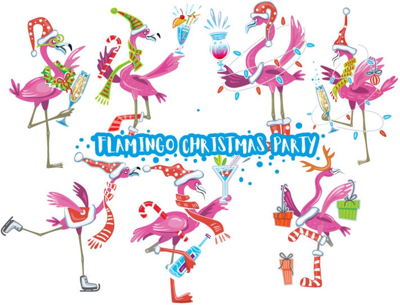 Flamingo Christmas Party Clipart | Tropical Holiday PNG & EPS Bundle ...