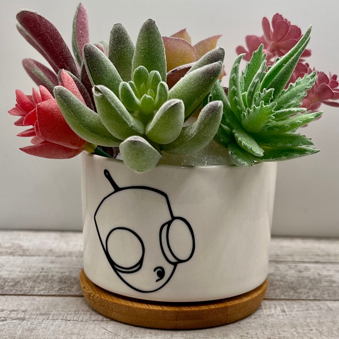 Invader Zim Gir Ceramic Succulent Planter With Bamboo Tray - 3.15 Inch ...