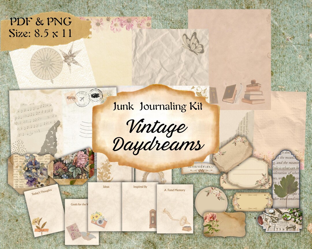 Vintage Daydreams Junk Journal Kit – Printable Ephemera (PDF + PNG) - Etsy