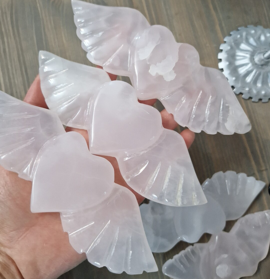 Mangano Calcite Heart With Angel Wings - Etsy