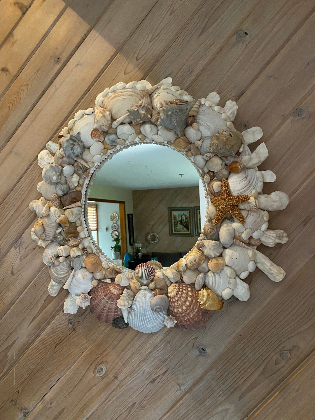 OOAK Seashell Mirror Round 28” X 28” Natural Shell Handmade - Etsy